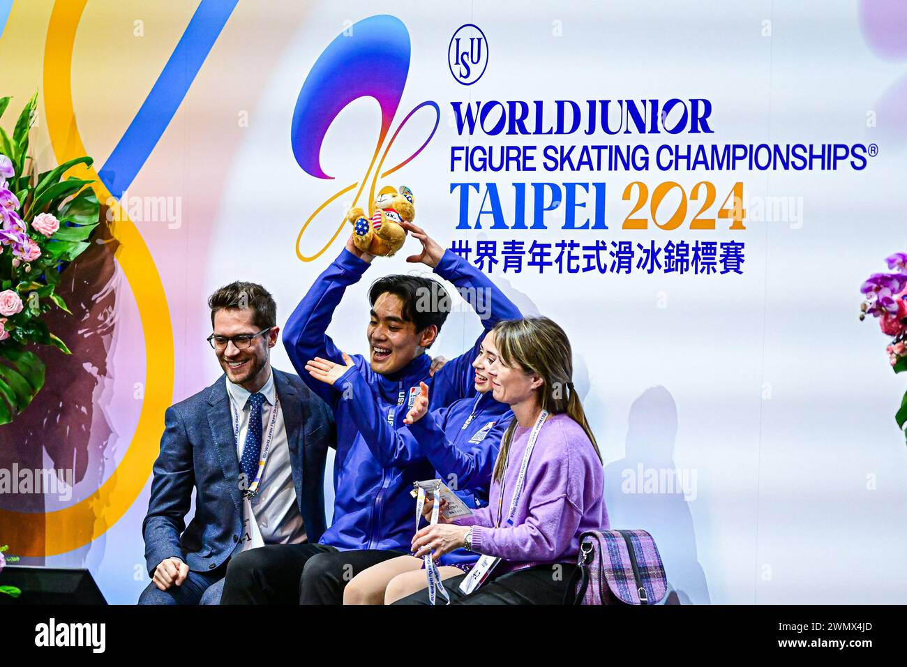 Olivia FLORES & Luke WANG (USA), at Kiss & Cry, during Junior Pairs ...