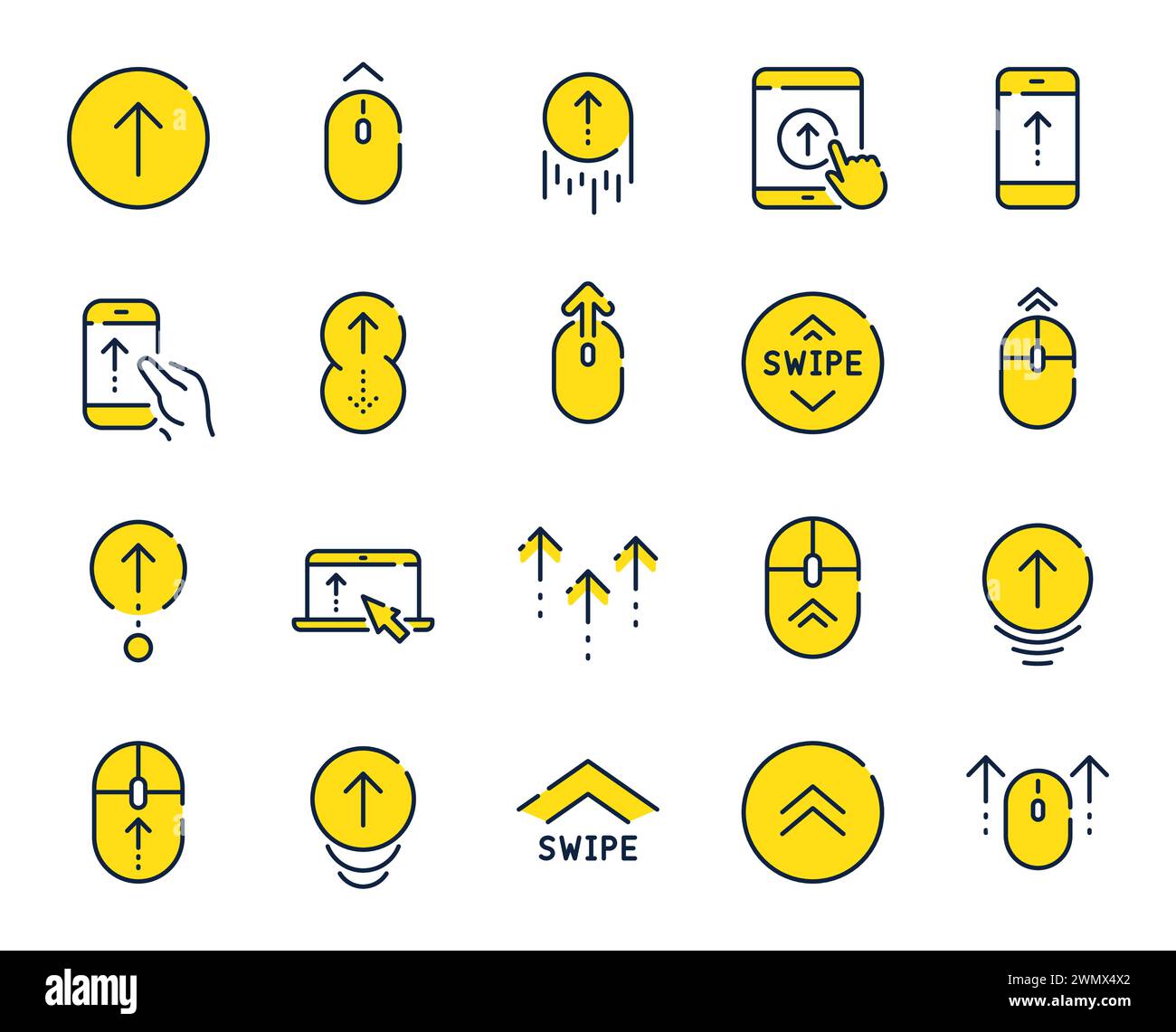 Swipe up line icons. Scrolling mouse, landing page swipe signs. Vector ...