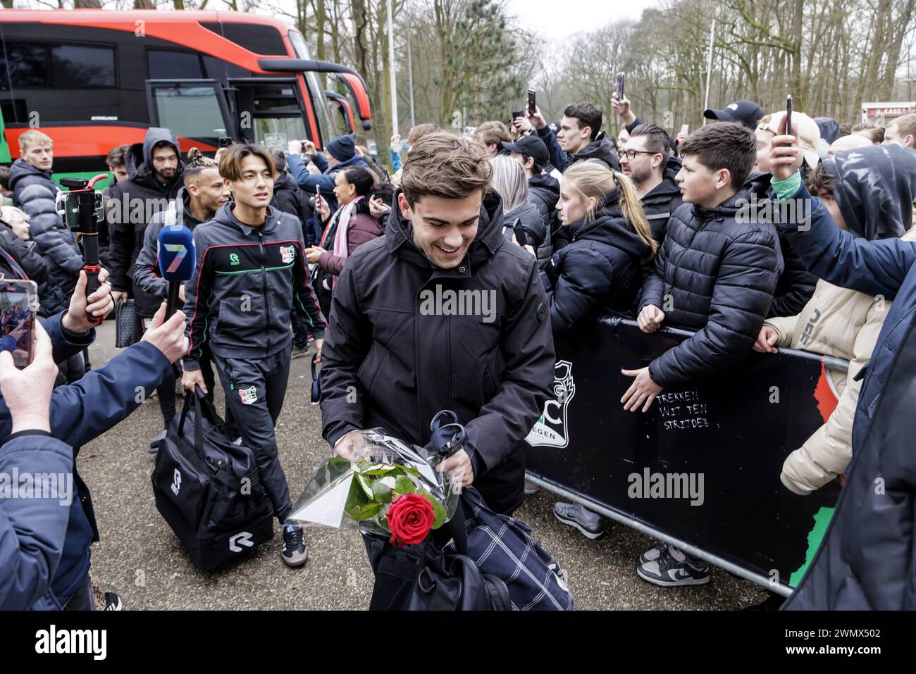 NIJMEGEN - The NEC player bus arrives at the Goffert Stadium. The ...