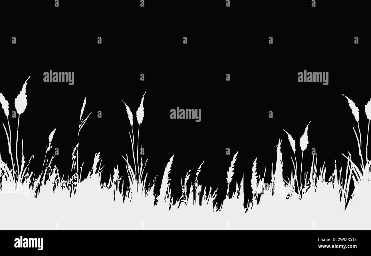 Black grass graphic silhouette.Image of a monochrome reed,grass or ...