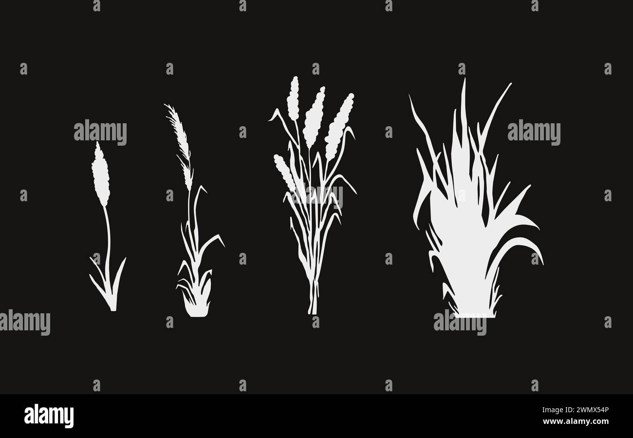 Black grass graphic silhouette.Image of a monochrome reed,grass or ...