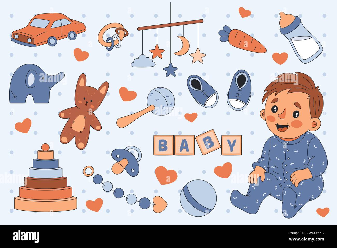 Cartoon baby boy items collection hi-res stock photography and images ...