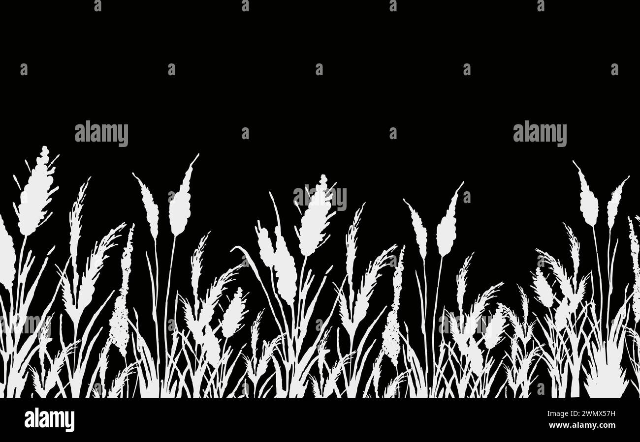 Black grass graphic silhouette.Image of a monochrome reed,grass or ...