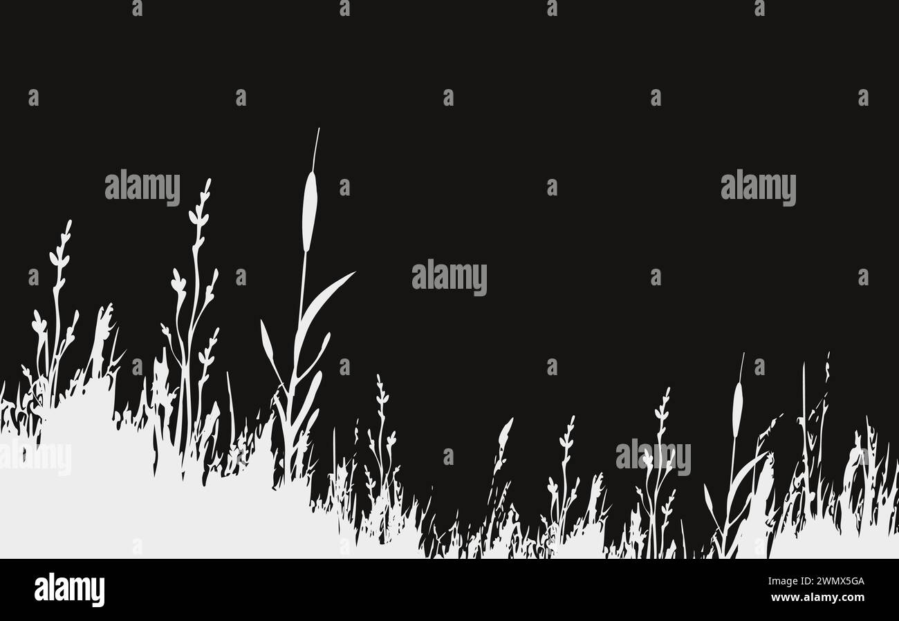 Black grass graphic silhouette.Image of a monochrome reed,grass or ...