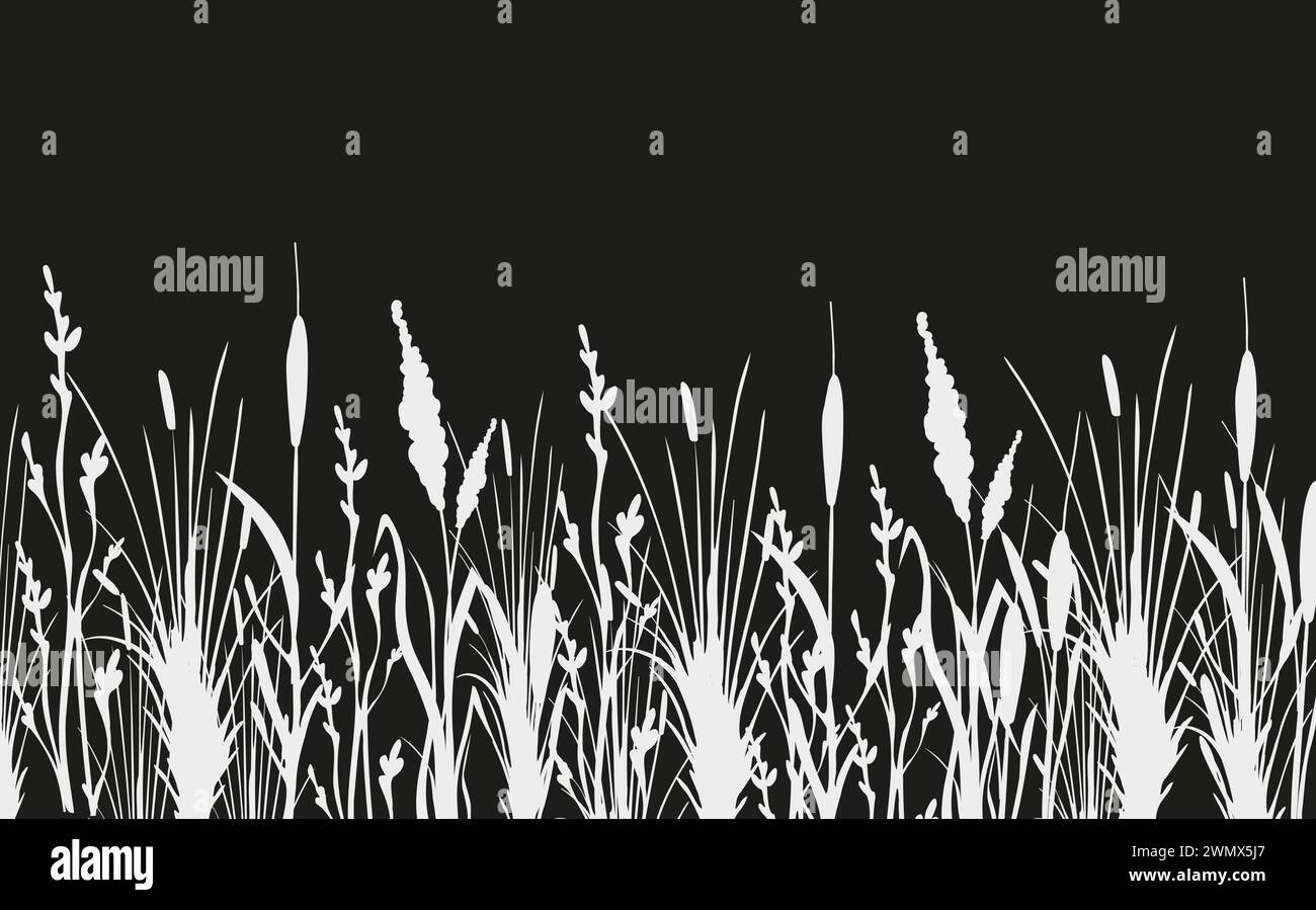 Black grass graphic silhouette.Image of a monochrome reed,grass or ...