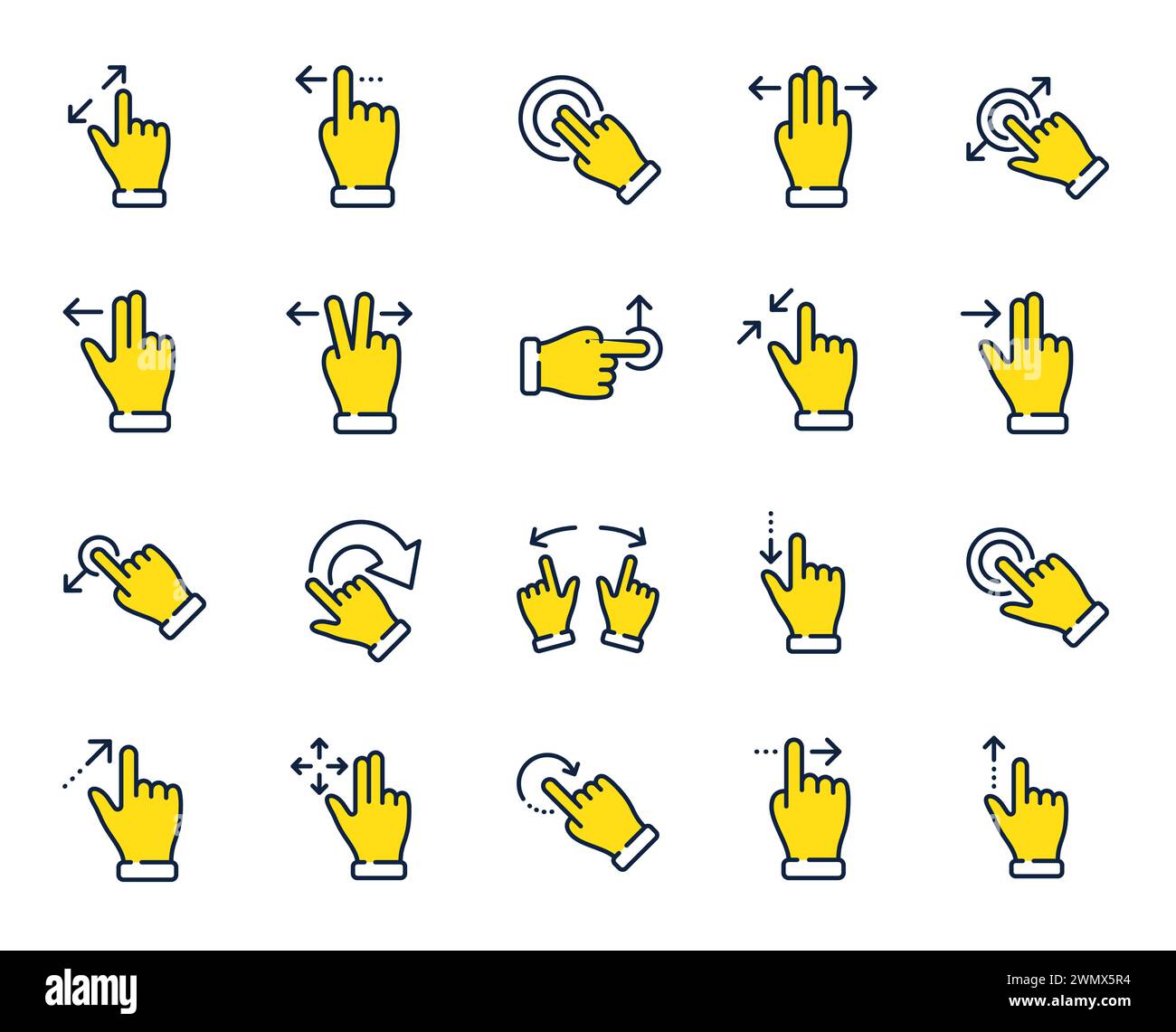 Touchscreen gesture line icons. Hand swipe, Slide gesture, Multitasking. Vector Stock Vector ...