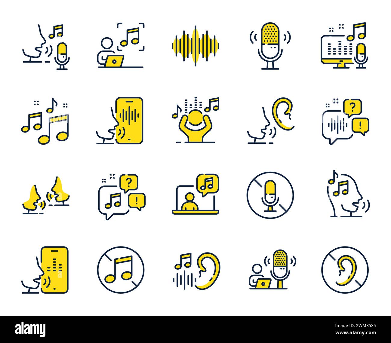 Voice line icons. Voicemail, microphone record and silence. Vector ...