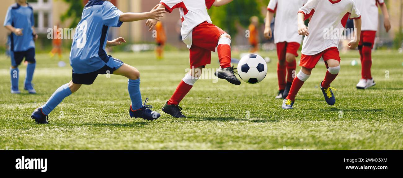 Soccer Youth Teams Play Outdoor Tournament. Young Soccer Players ...