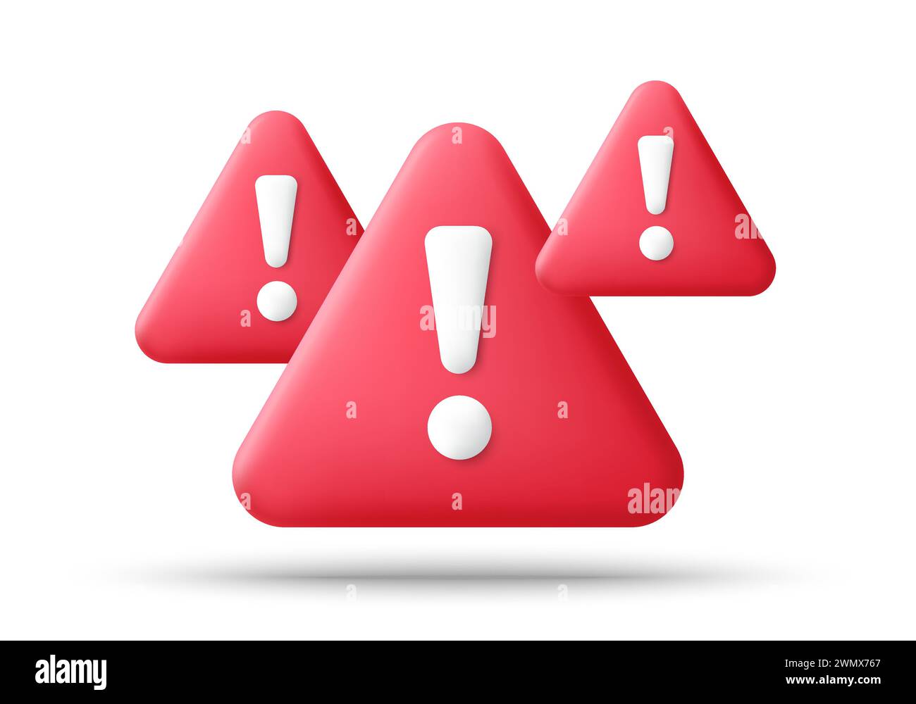 Red danger warning triangle 3d icon. Alert, caution or emergency ...