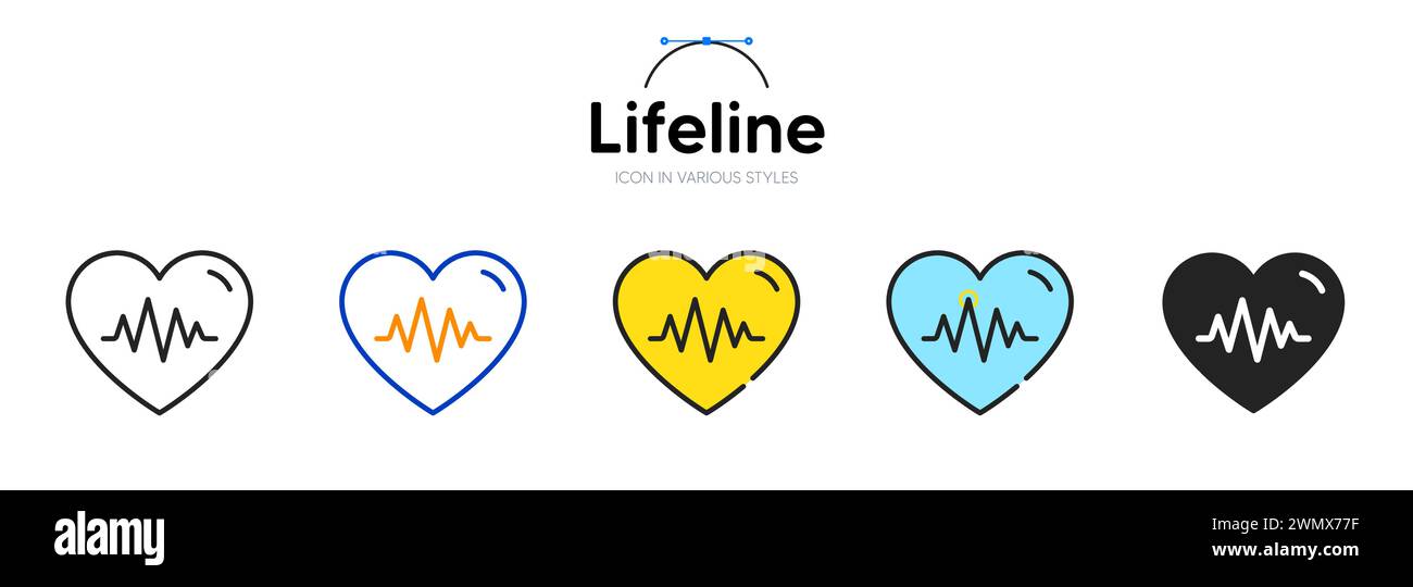 Lifeline line icon in different styles. Bicolor outline stroke style. Heart beat symbol for web ...