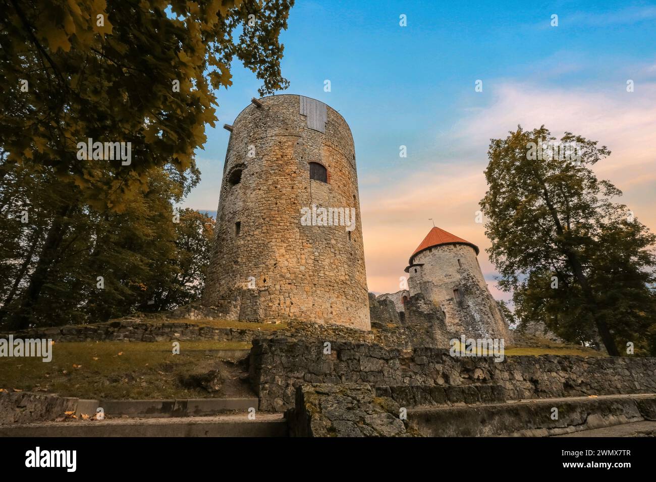 Cesis Latvia 09 30 2023 Autumn park and medieval castle in the town ...