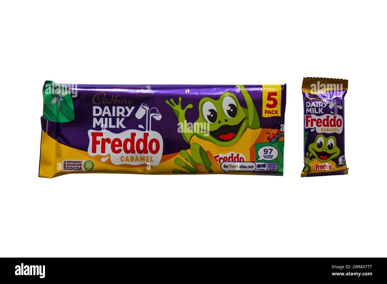 Packet of Cadbury Dairy Milk Freddo Caramel pack with one bar removed ...