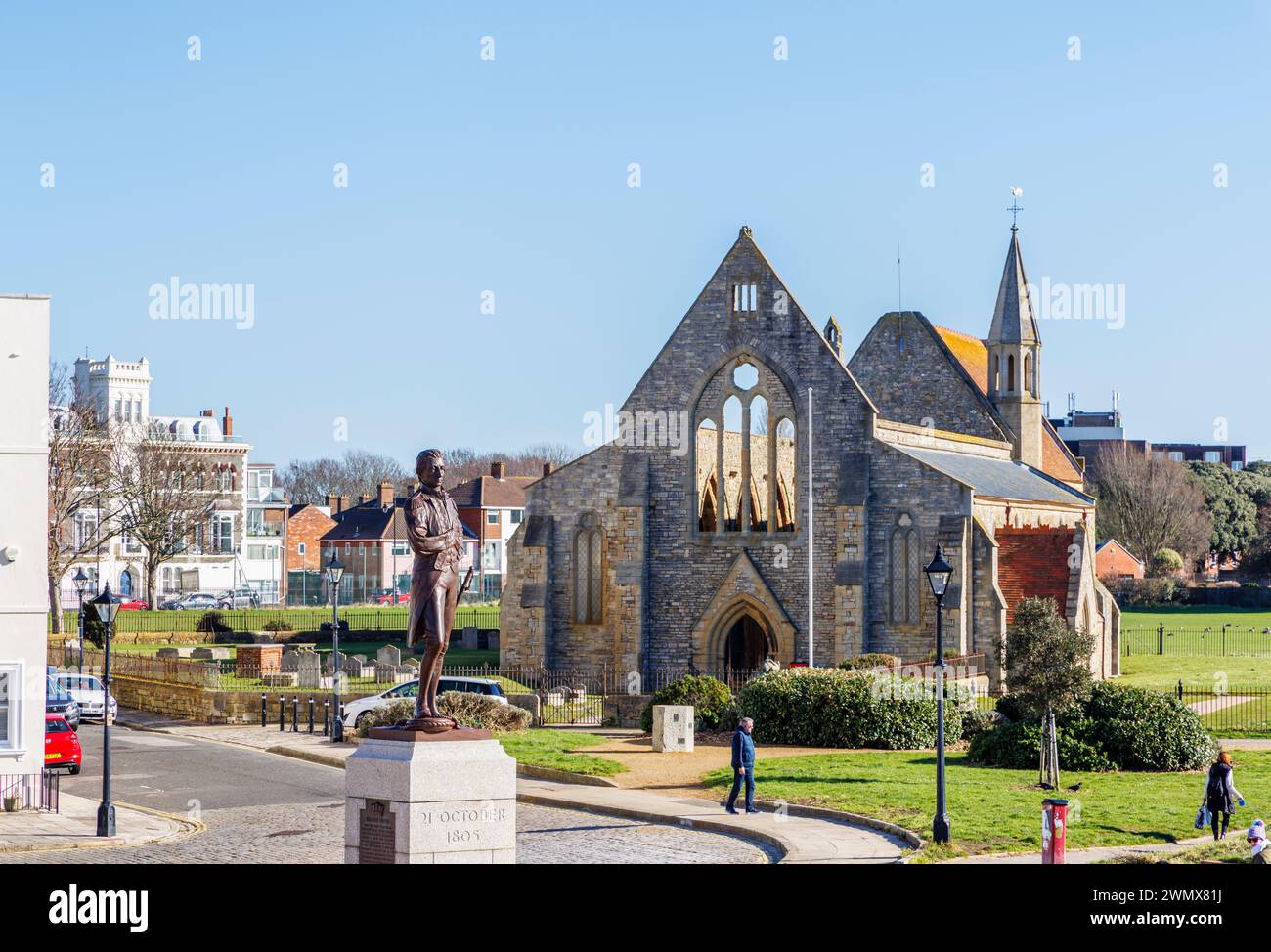 Statue of Lord Horatio Nelson in Grand Parade and the ruins of the ...