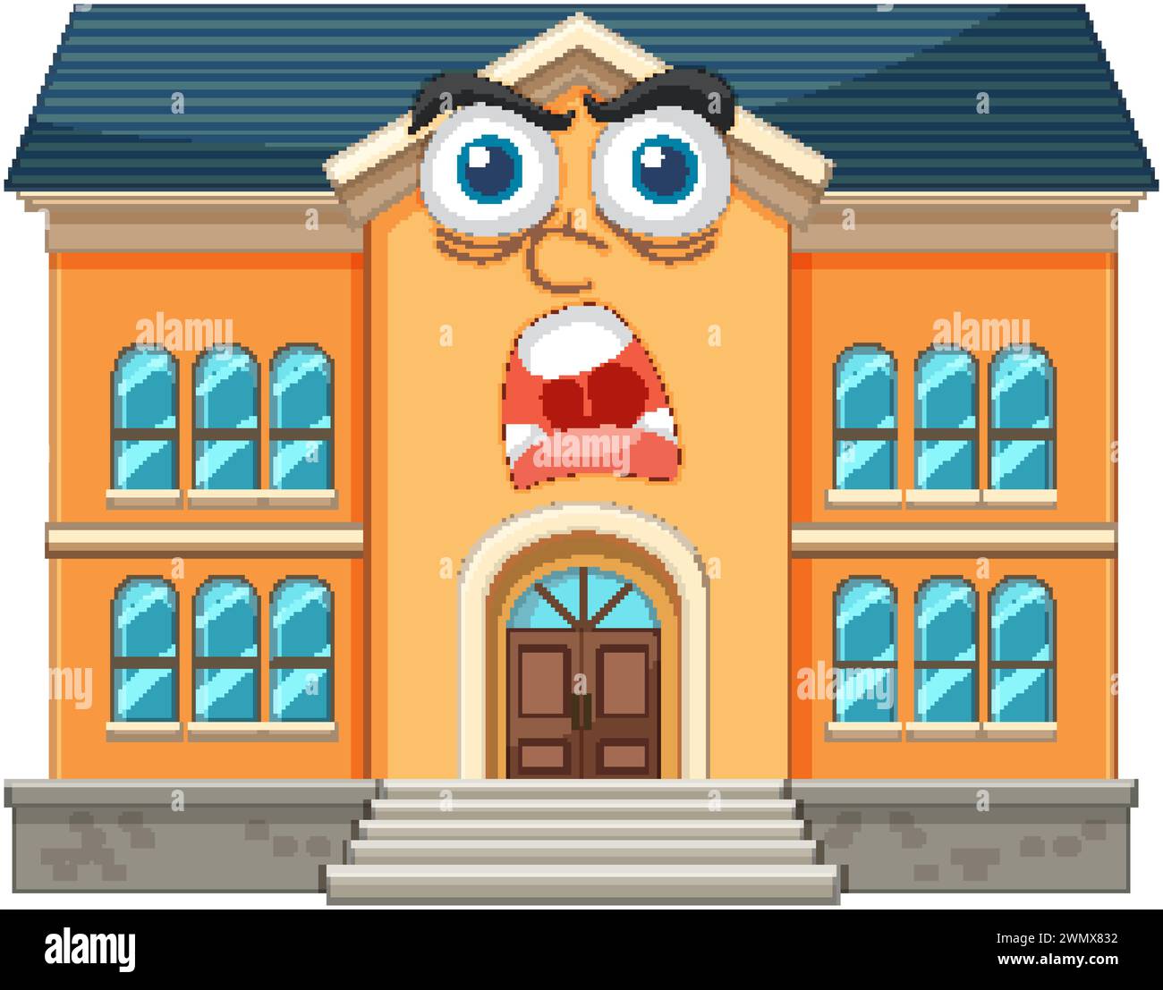 Colorful vector illustration of a house with eyes and mouth Stock ...