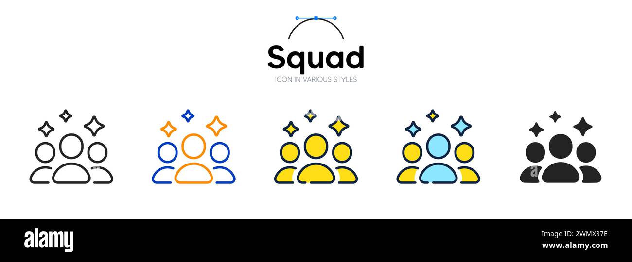 Squad line icon in different styles. Bicolor outline stroke style. Team ...