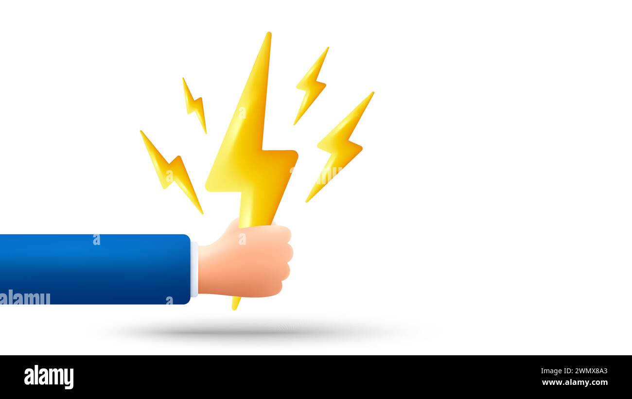 Energy crisis background. Realistic 3d hand hold lightning bolt ...