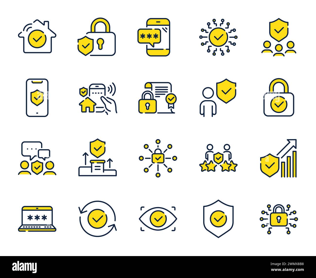 Security line icons. Cyber lock, password, unlock. Guard, shield, home ...
