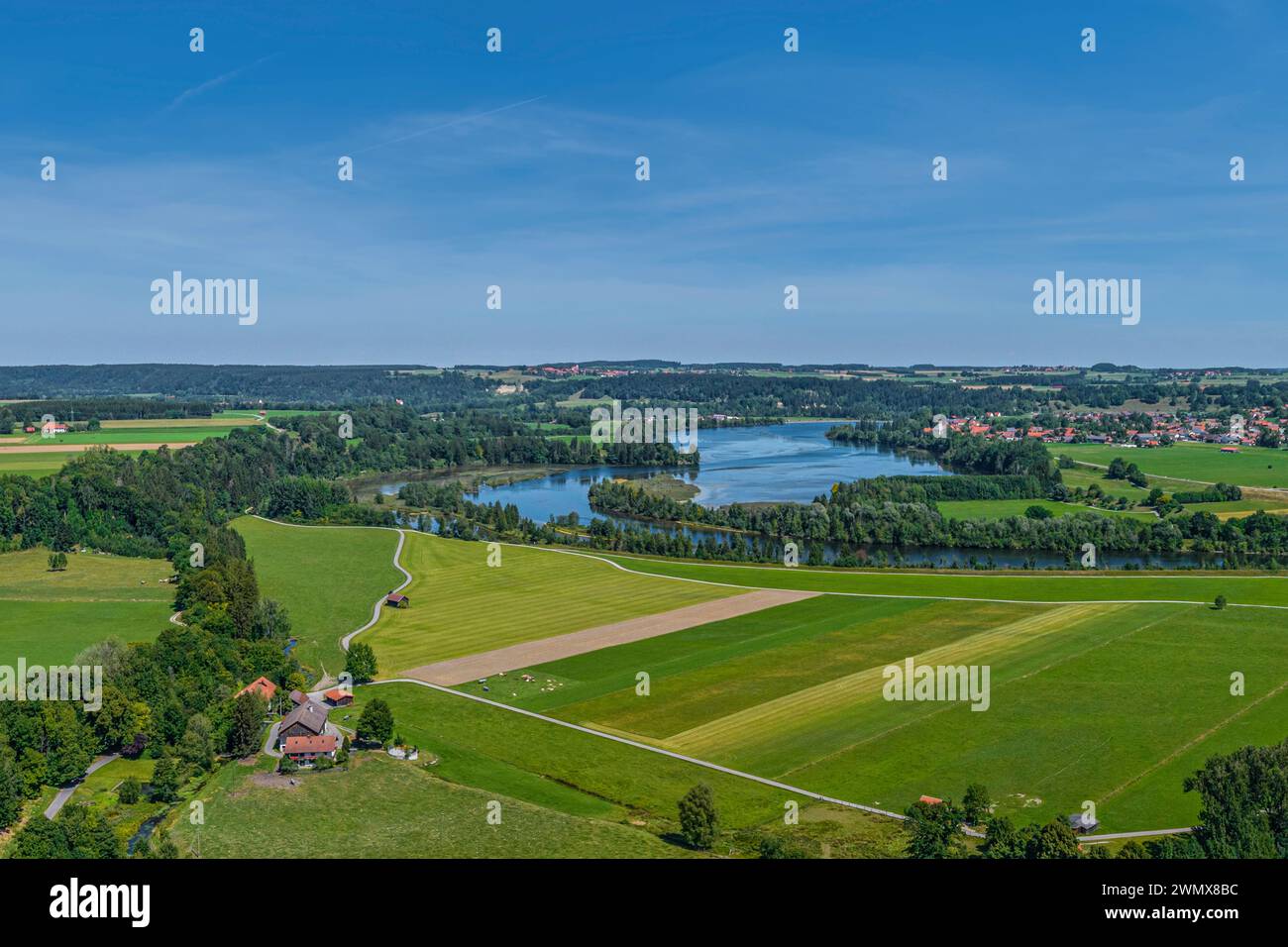 Aerial view to Kinsau, a small village in the bavarian Lech valley ...