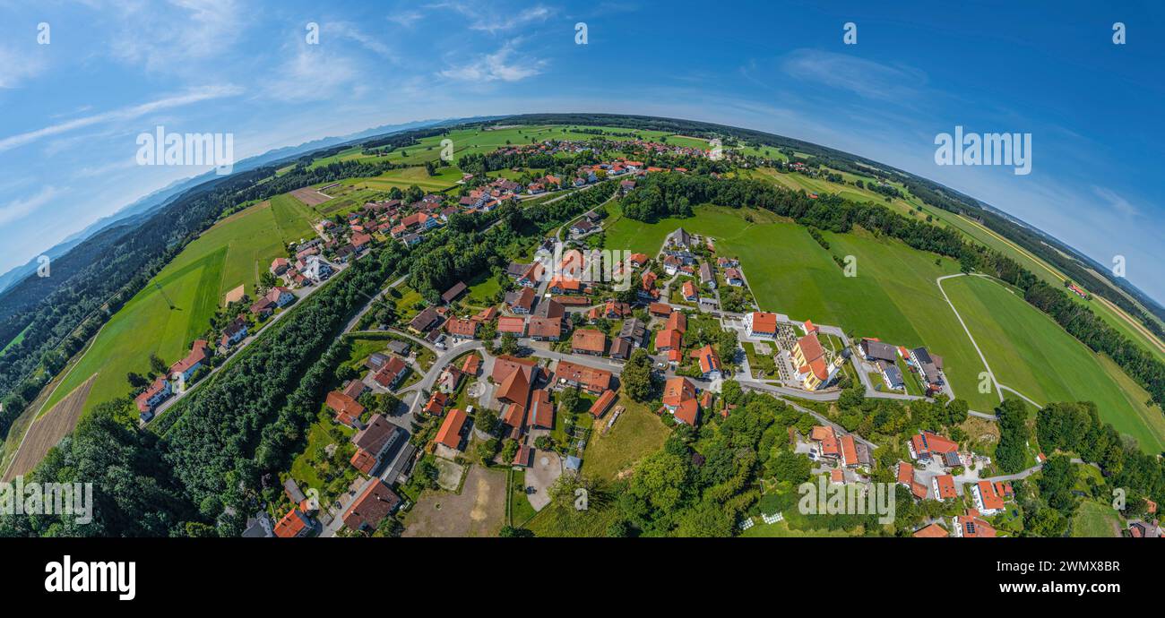 Aerial view to Kinsau, a small village in the bavarian Lech valley ...