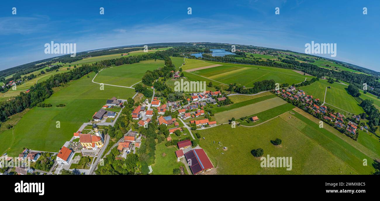 Aerial view to Kinsau, a small village in the bavarian Lech valley ...