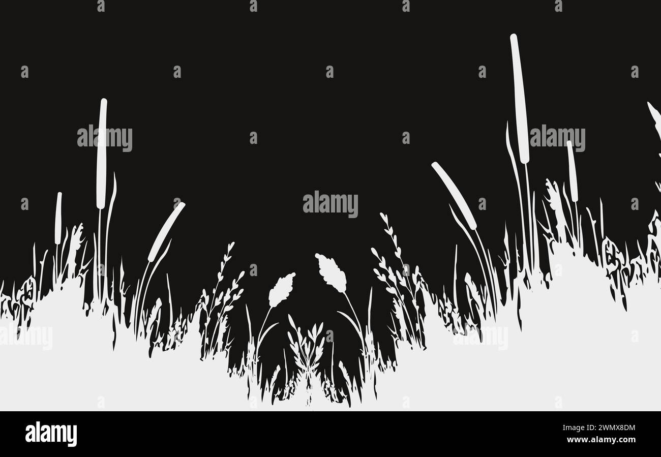 Black grass graphic silhouette.Image of a monochrome reed,grass or ...