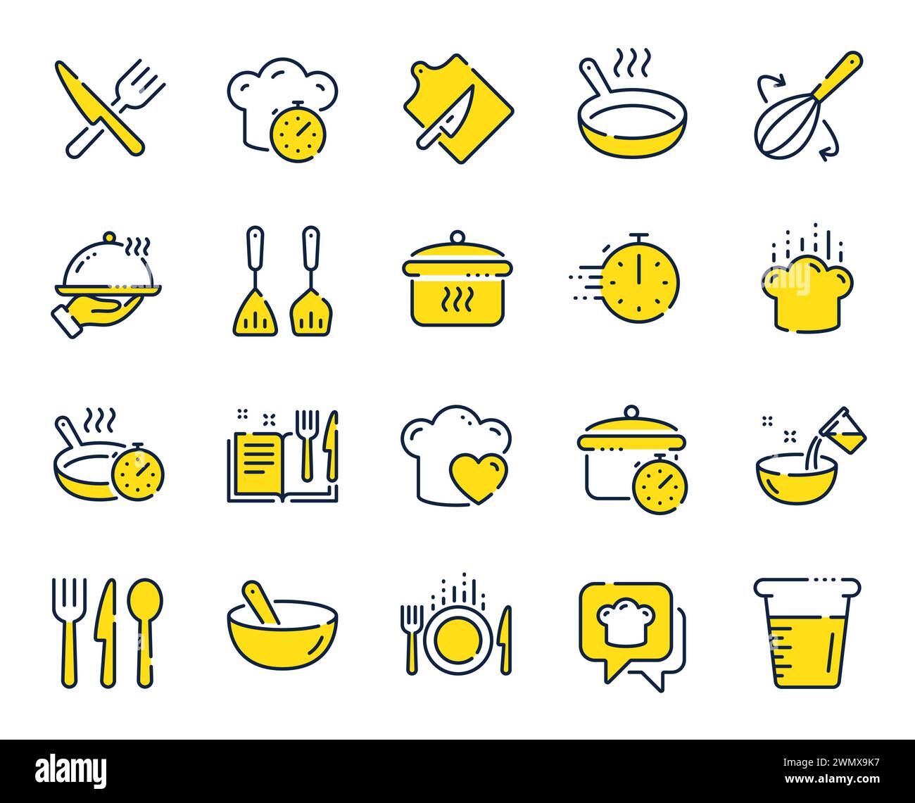 Cooking line icons. Boiling time, Frying pan and Kitchen utensils ...