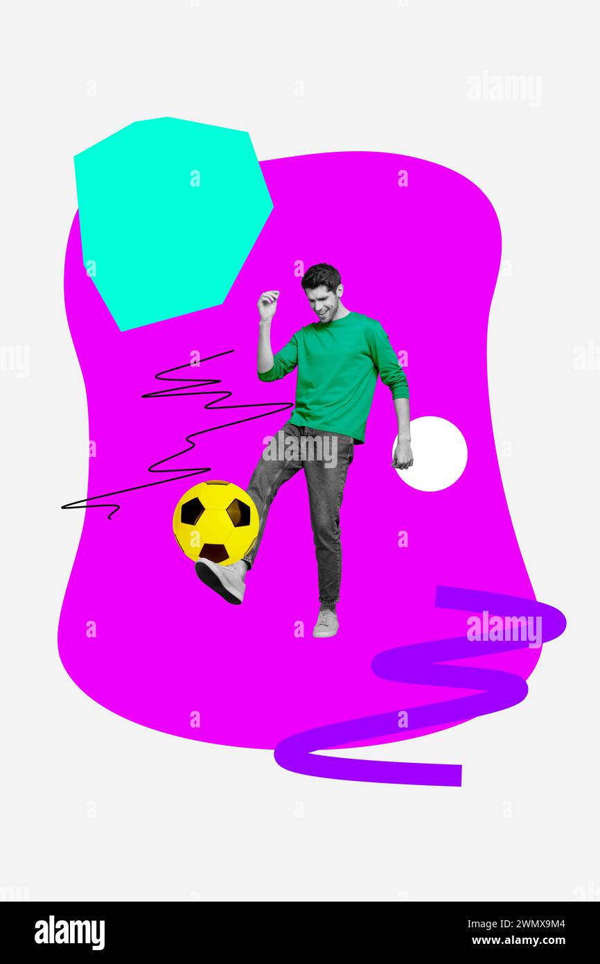 Collage 3d image of pinup pop retro sketch of funny man playing ...