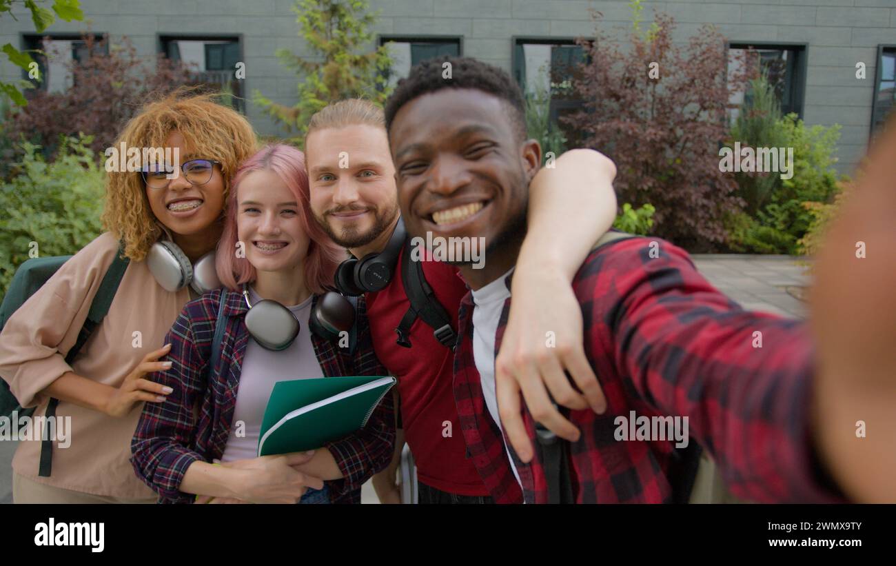 Diverse multiracial college university friends happy group multiethnic people teens diversity ...