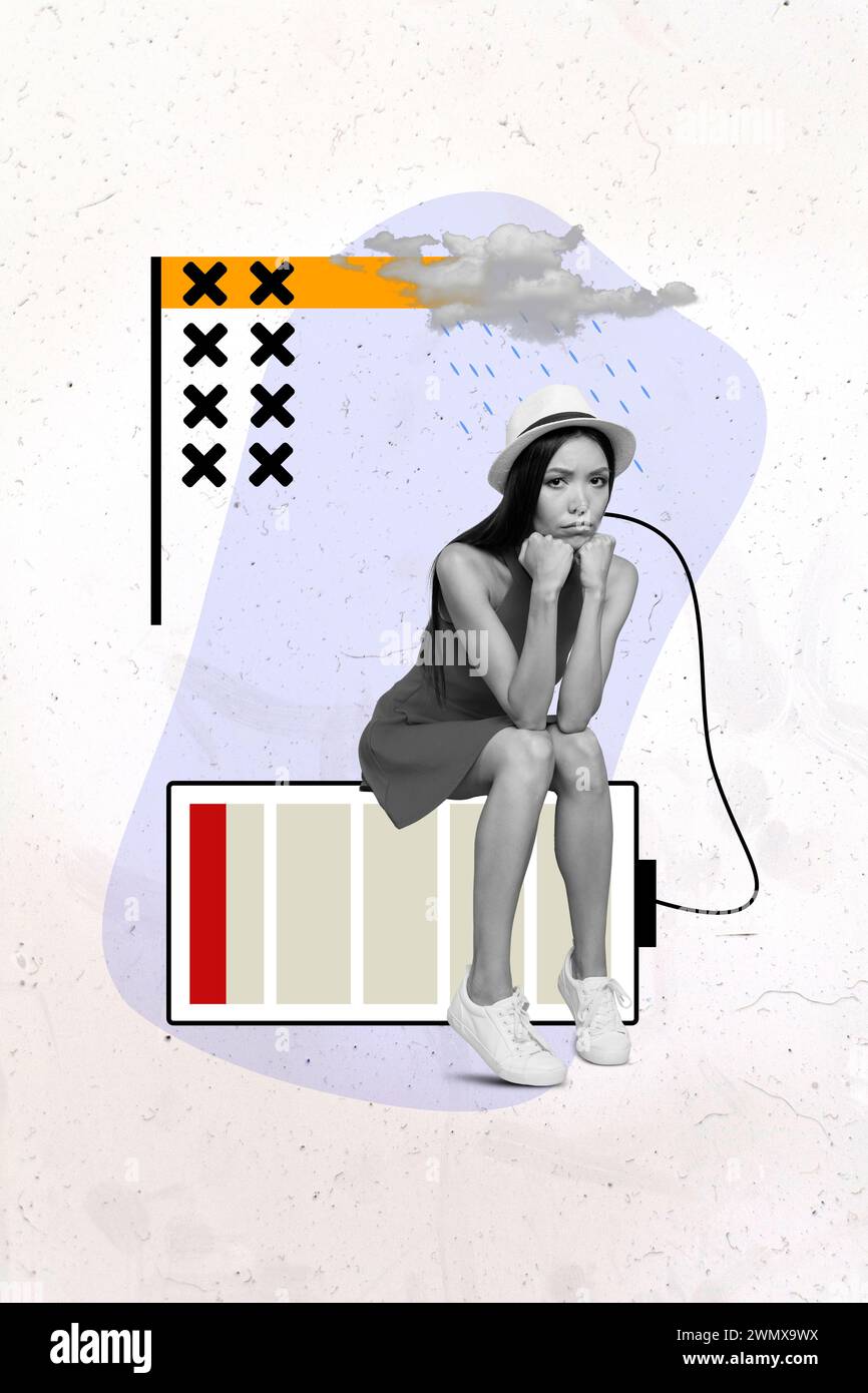 Vertical collage creative poster monochrome effect sadness unhappy ...