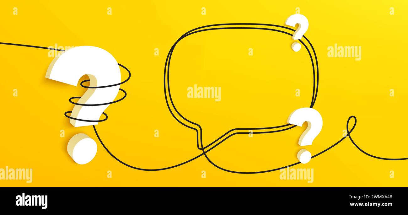 3d question mark with continuous line speech bubble. Single line chat ...