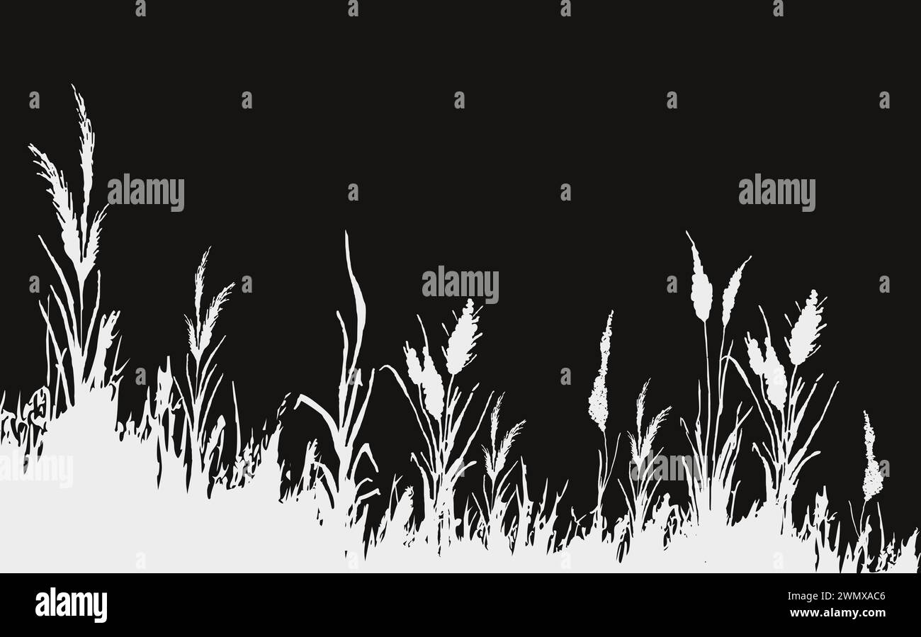 Black grass graphic silhouette.Image of a monochrome reed,grass or ...