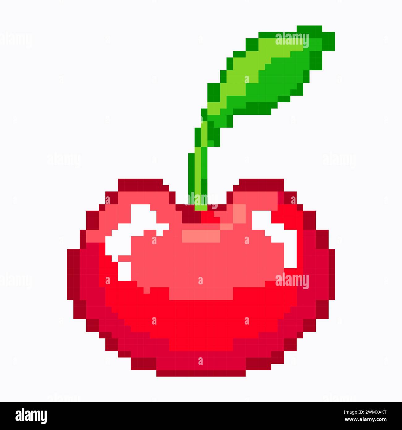 Cherry pixel art isolated on white background. Cartoon red berry on ...