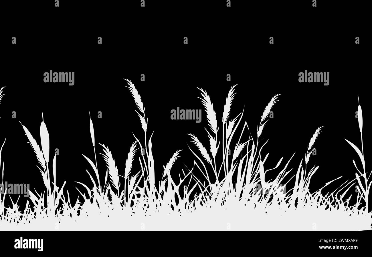 Black grass graphic silhouette.Image of a monochrome reed,grass or ...
