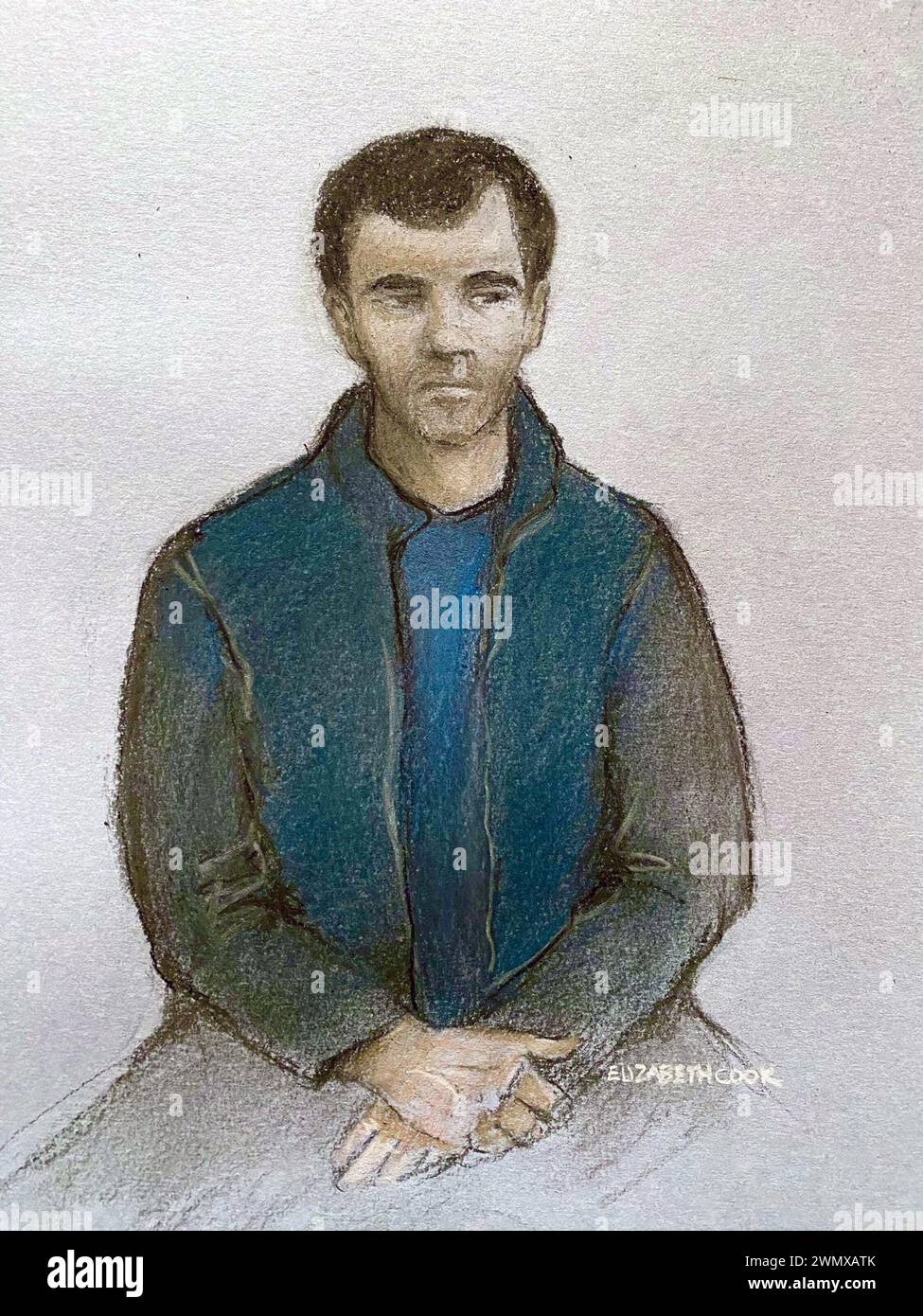 Court artist sketch by Elizabeth Cook of Bulgarian national, Tihomir ...