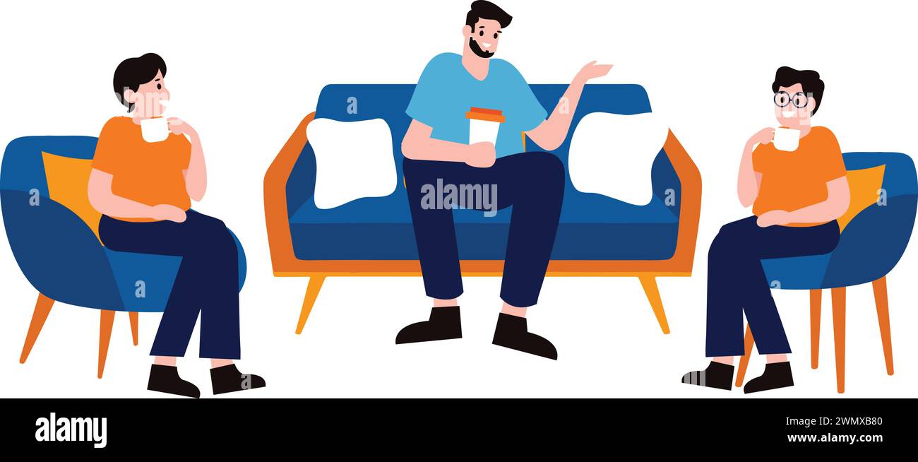 People sitting and talking on the couch flat style isolated on ...