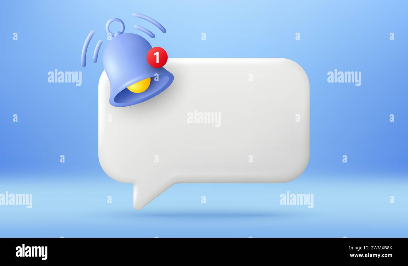 3d empty reminder popup notice. Push notification with bell icon. Phone ...