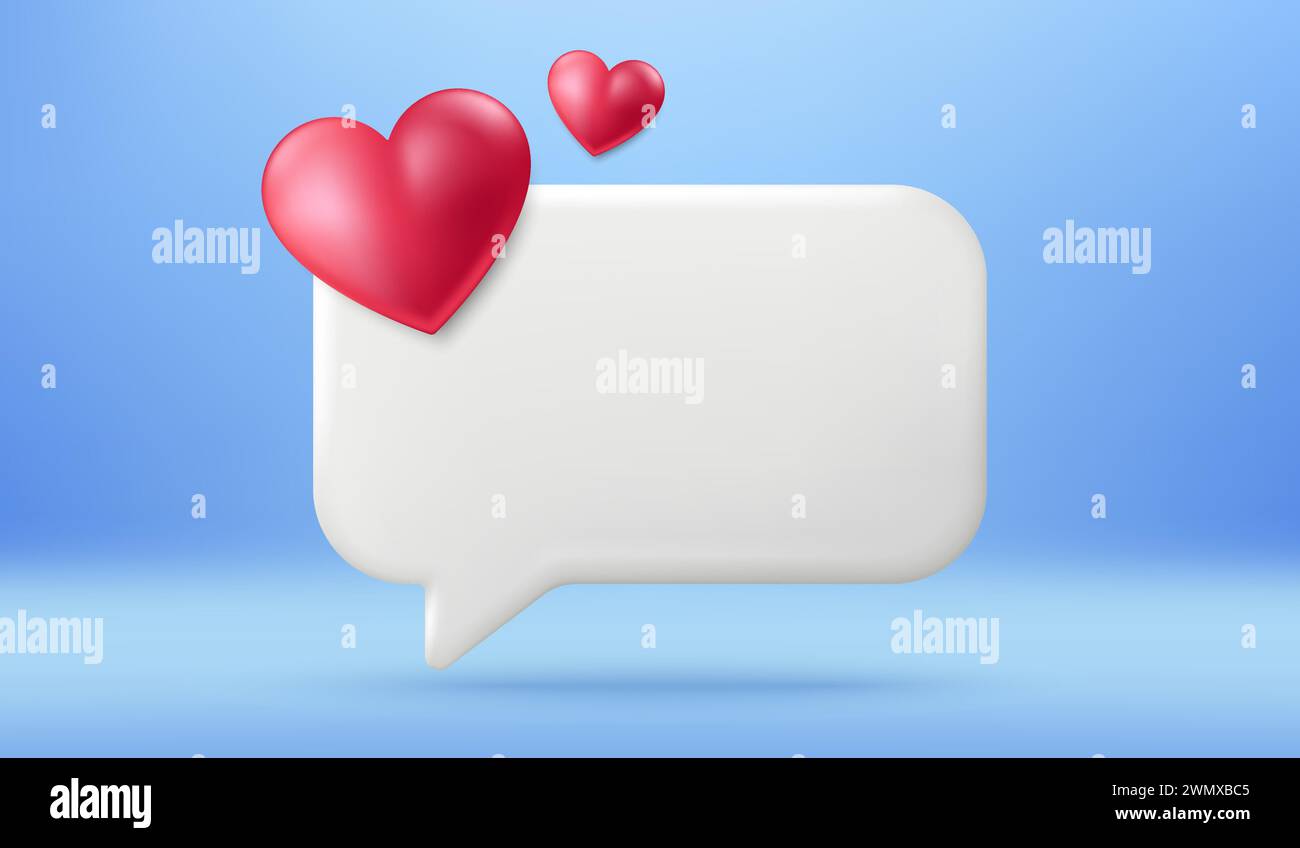 Empty reminder chat bubble. Push notice alert with heart icon. Phone 3d ...