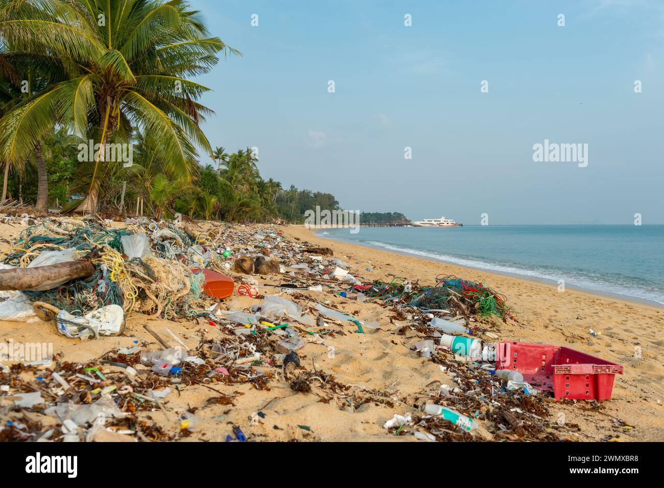Koh Samui, Thailand - 19 January 2024: A beach full of rubbish and ...