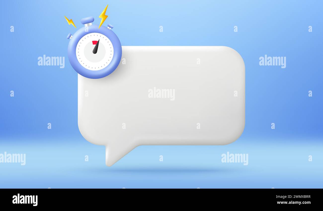 Empty reminder chat bubble. Push notice alert with timer icon. Phone 3d ...