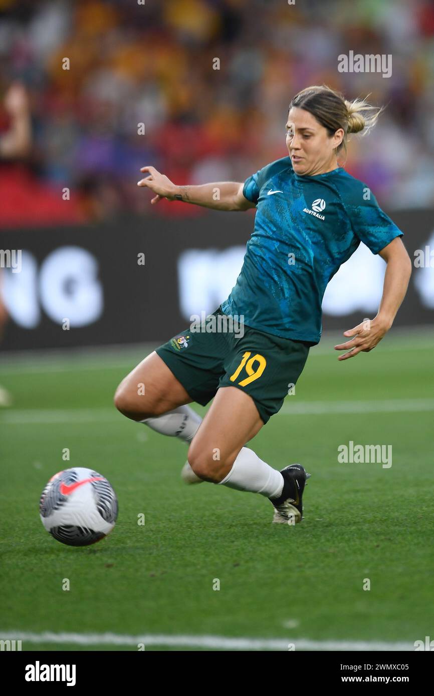 MELBOURNE, AUSTRALIA 28 Feb 2024. Australia midfielder Katrina Gorry ...