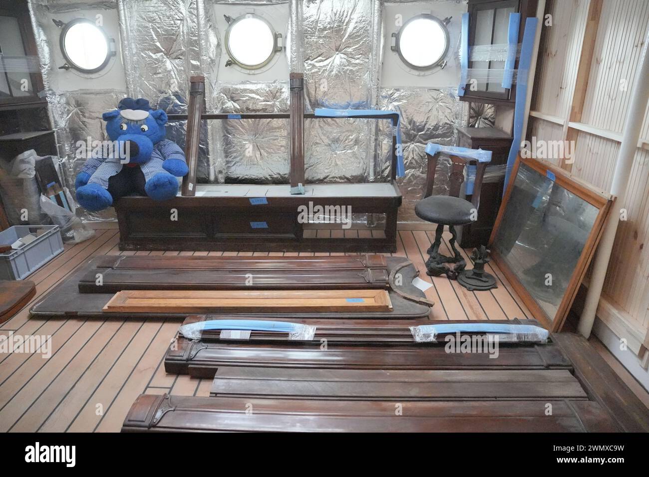 28 February 2024, Hamburg: View of the captain's saloon on the four ...