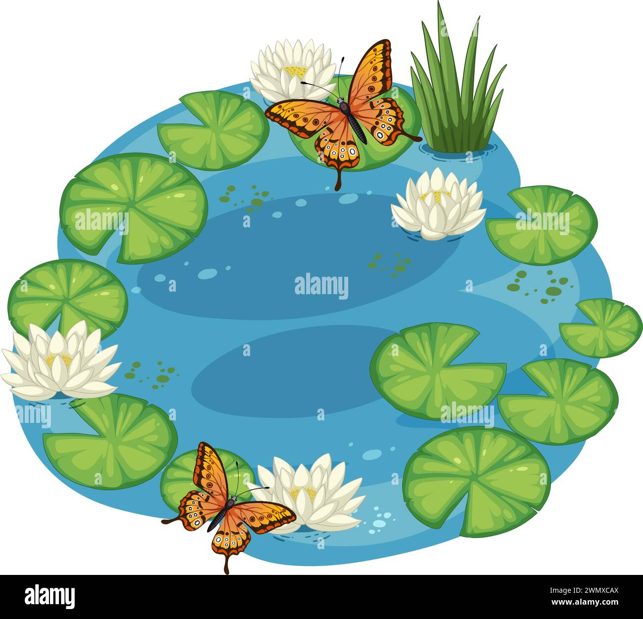 Vector illustration of a peaceful pond scene Stock Vector Image & Art ...