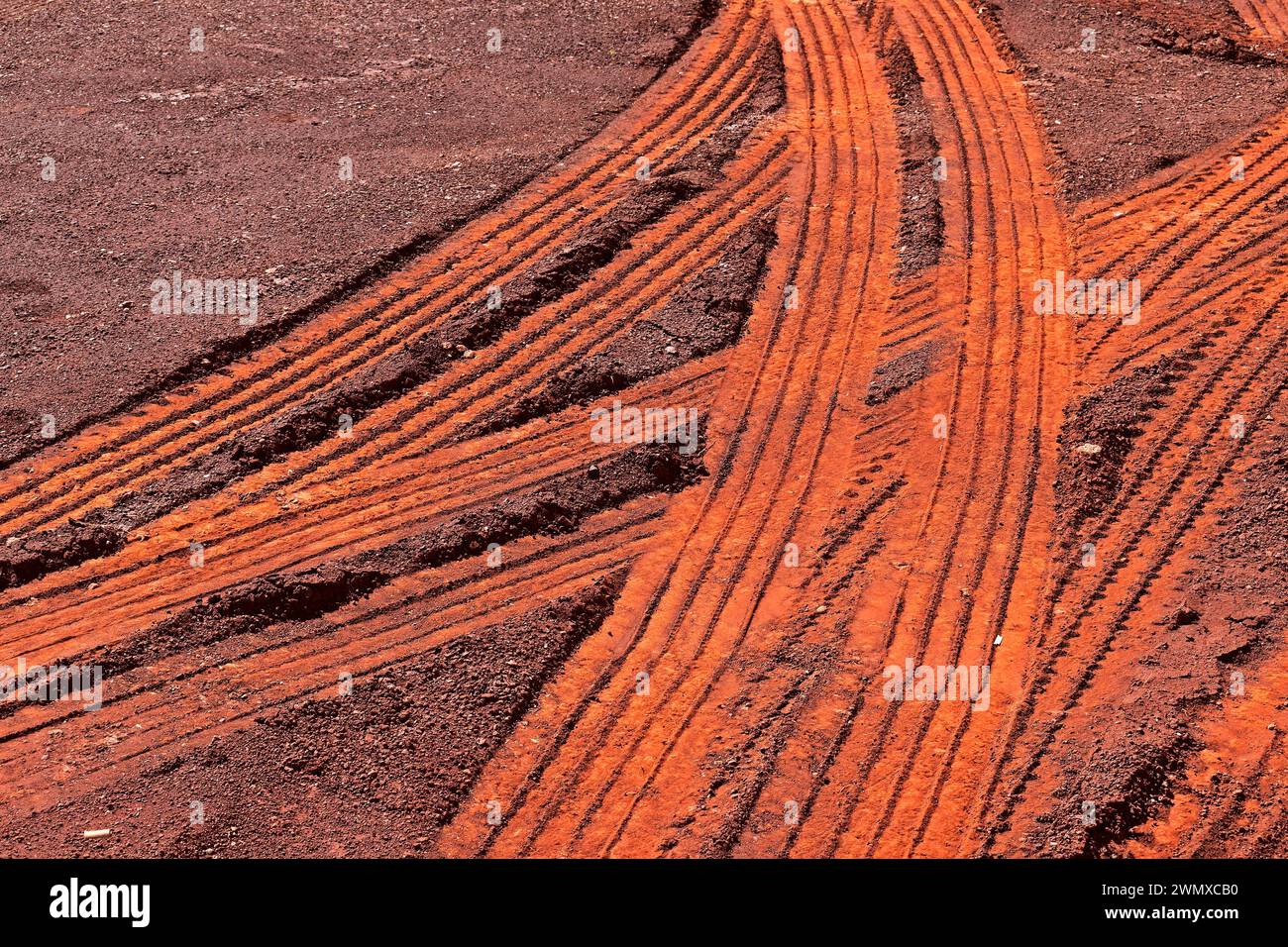 Truck tire tracks on red earth Stock Photo - Alamy