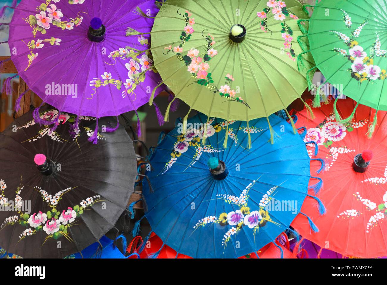 Traditional parasols, Bagan, Mandalay Division, Myanmar Stock Photo - Alamy