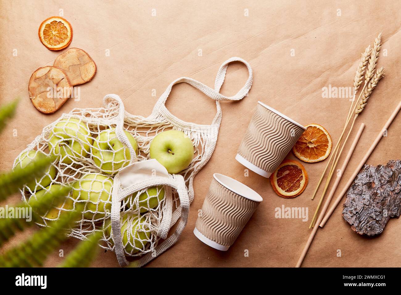 Natural, eco-friendly, zero waste background. Eco shopping bag with ...