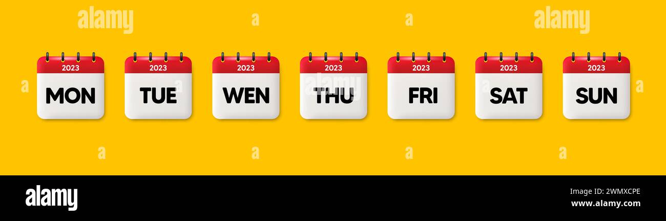 Calendar icons with days of the week. Working days as Monday, Tuesday ...