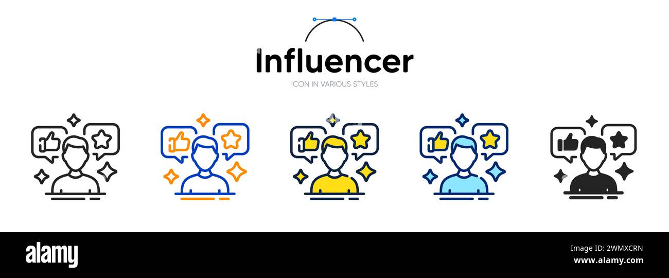 Influencer line icon in different styles. Bicolor outline stroke style. Social media ambassador ...