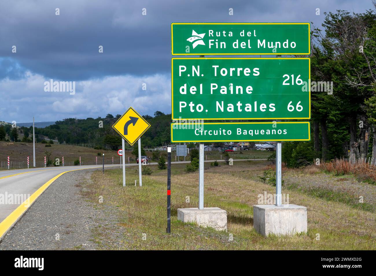 Road sign, road, sign, Torres del Paine National Park, Parque Nacional ...