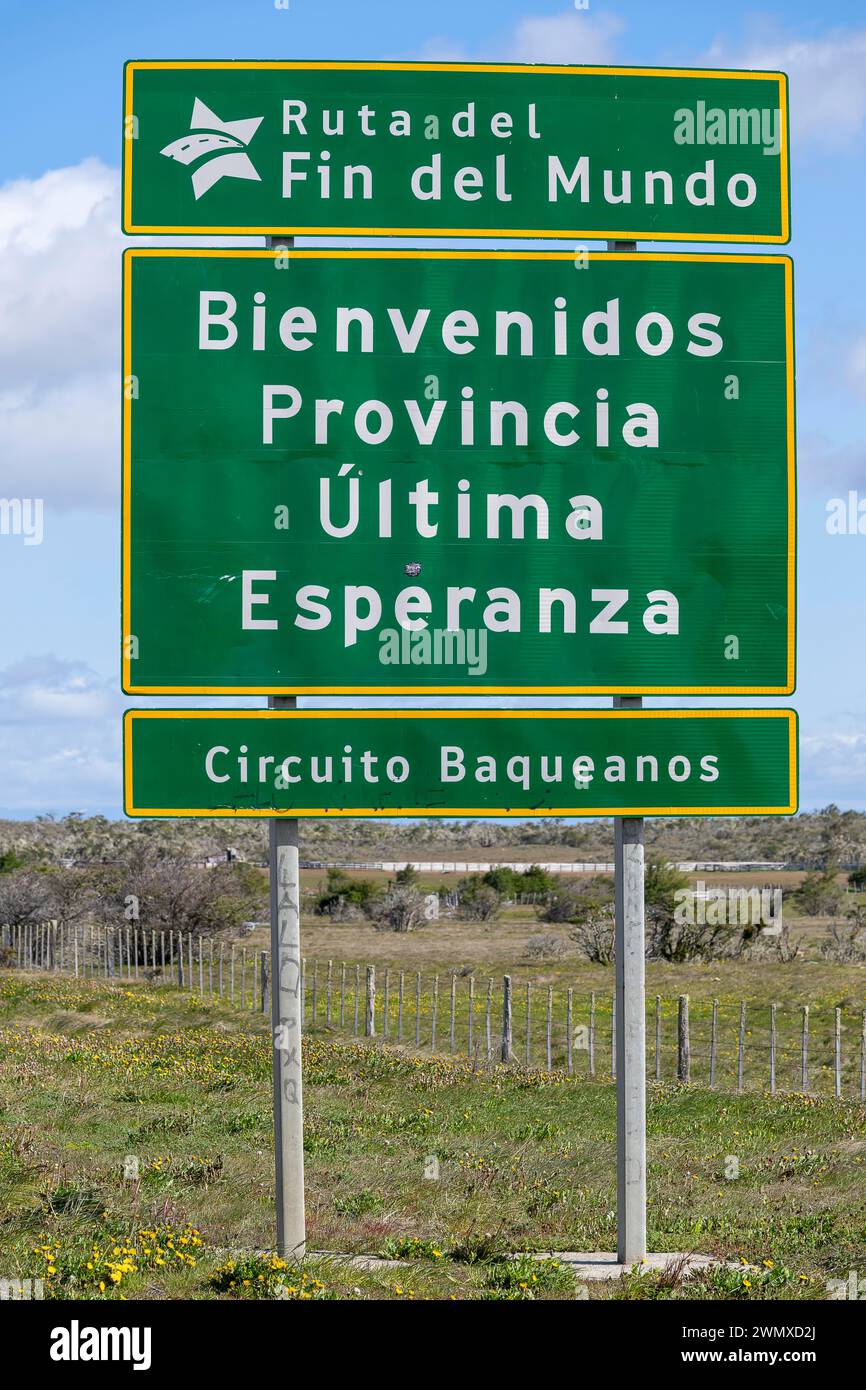 Road sign, road, sign, Torres del Paine National Park, Parque Nacional ...