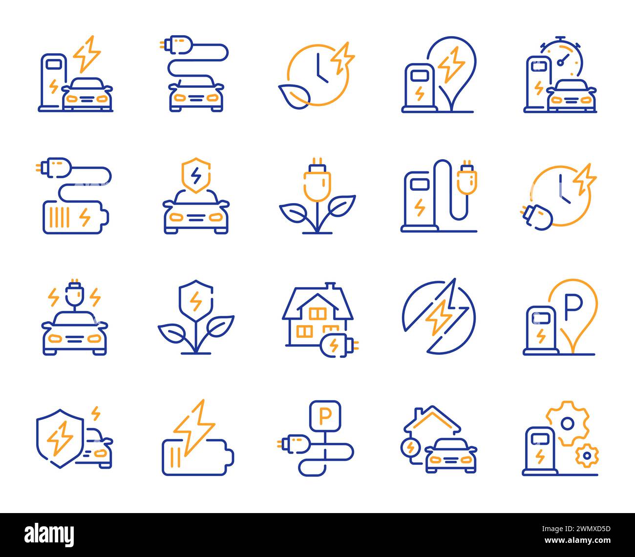 Electric car charging line icons. Charge station, Ev parking and ... Electric car charging line icons. Charge station, Ev parking and ...